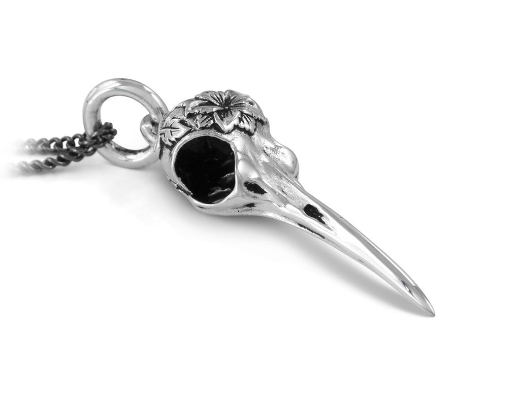 Hummingbird Skull with Flower Necklace in Silver by Lost Apostle